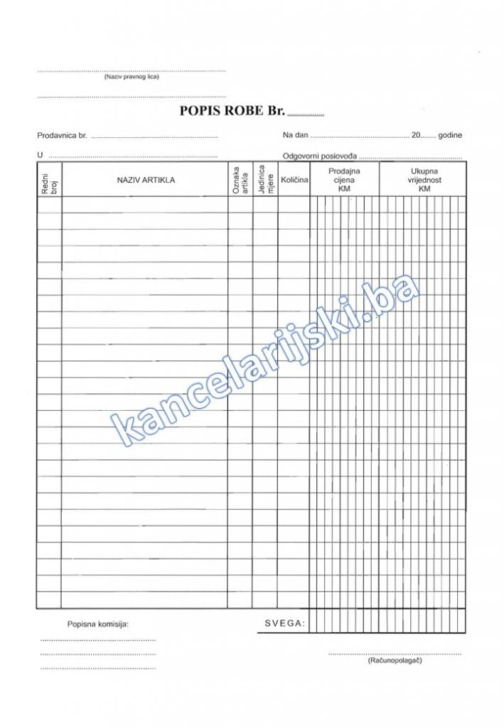 POPISNA LISTA A4 NCR - Kancelarijski.ba